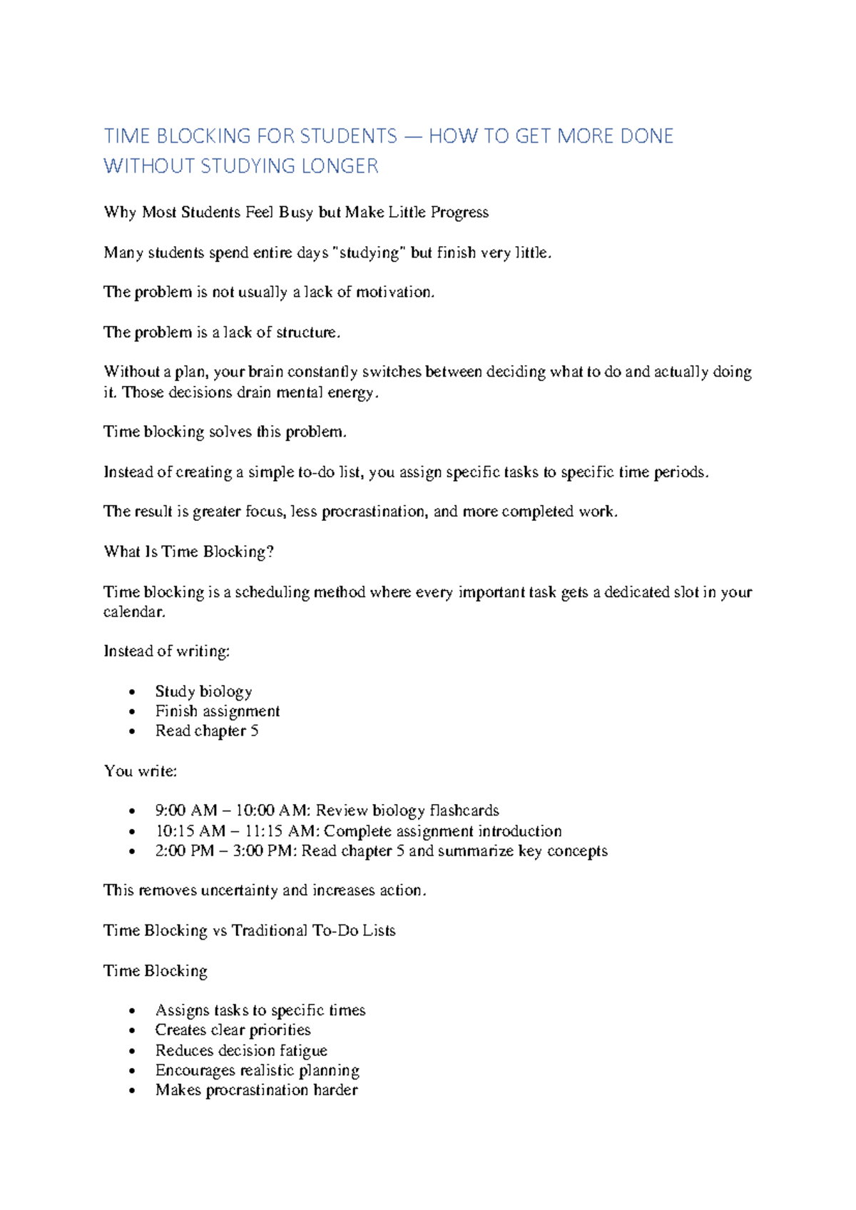 TIME BLOCKING FOR STUDENTS: A GUIDE TO BOOST PRODUCTIVITY - Studocu