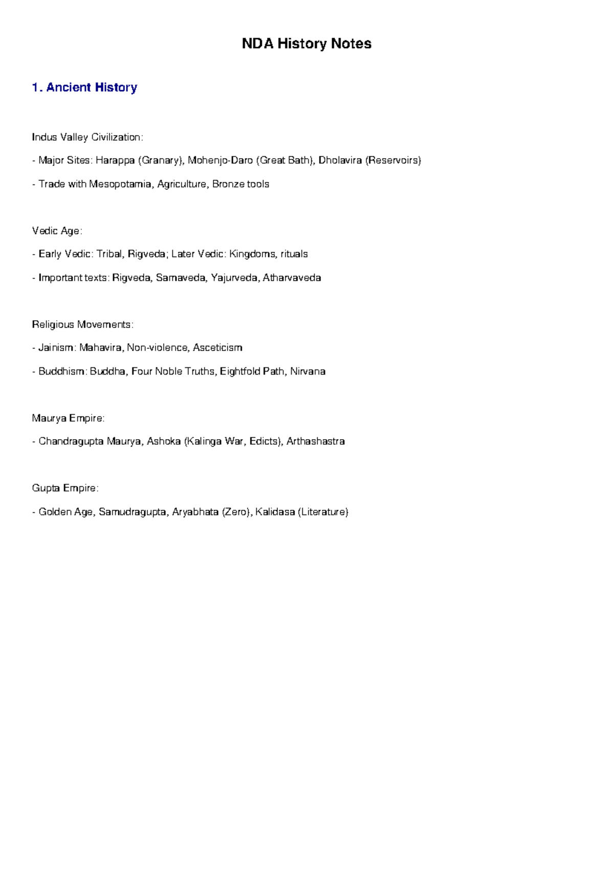 NDA History Notes: Comprehensive Study Guide for Ancient & Medieval ...
