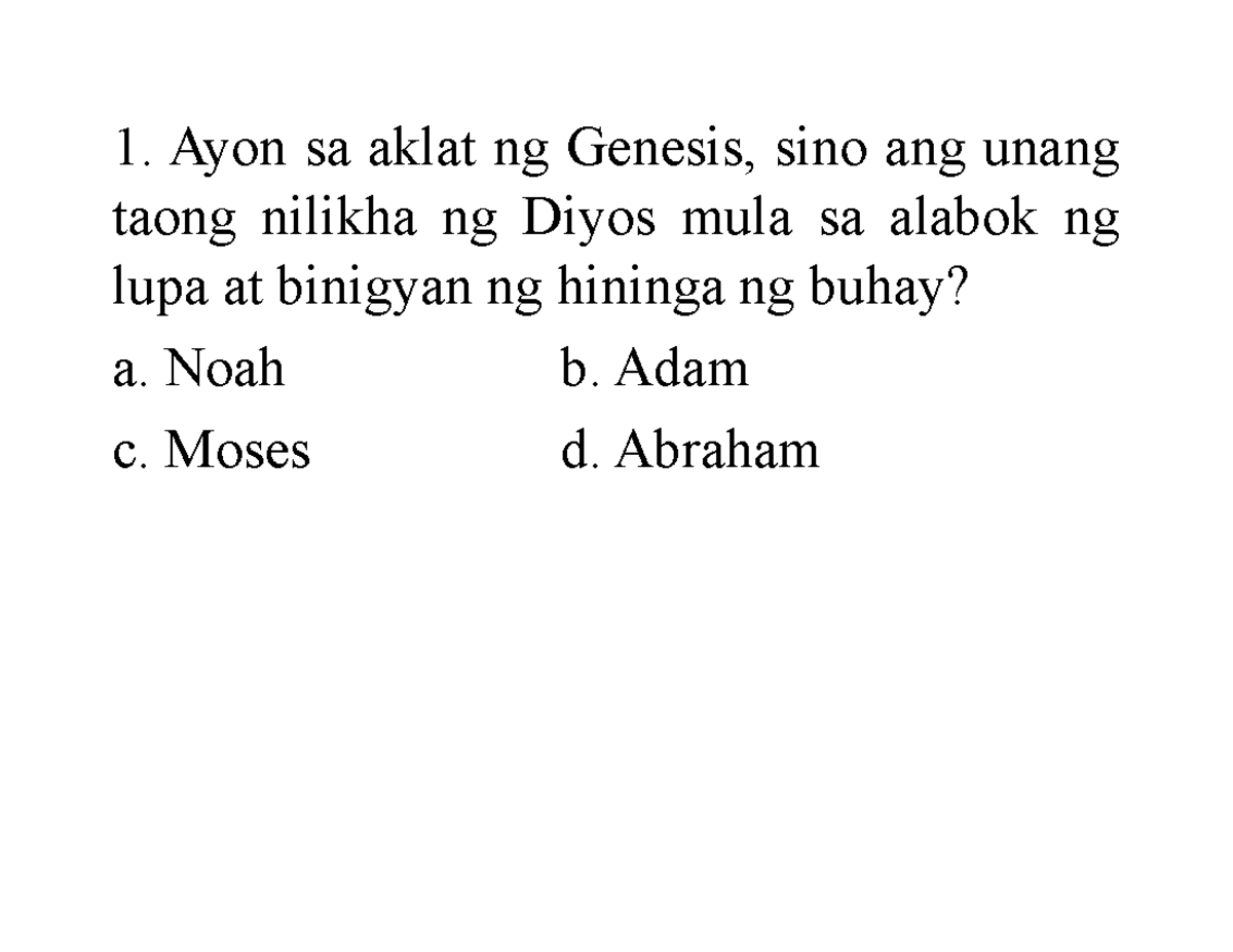 Bible Quiz: Genesis to New Testament Questions - Studocu