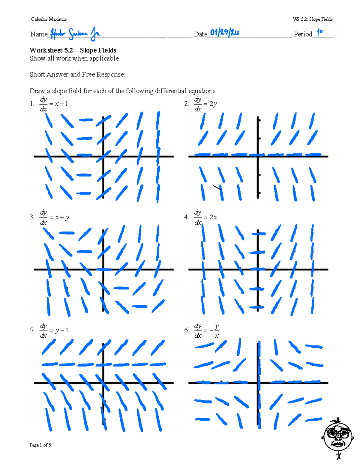 Calculus Maximus WS 5.2: Slope Fields Homework Assignment - Studocu