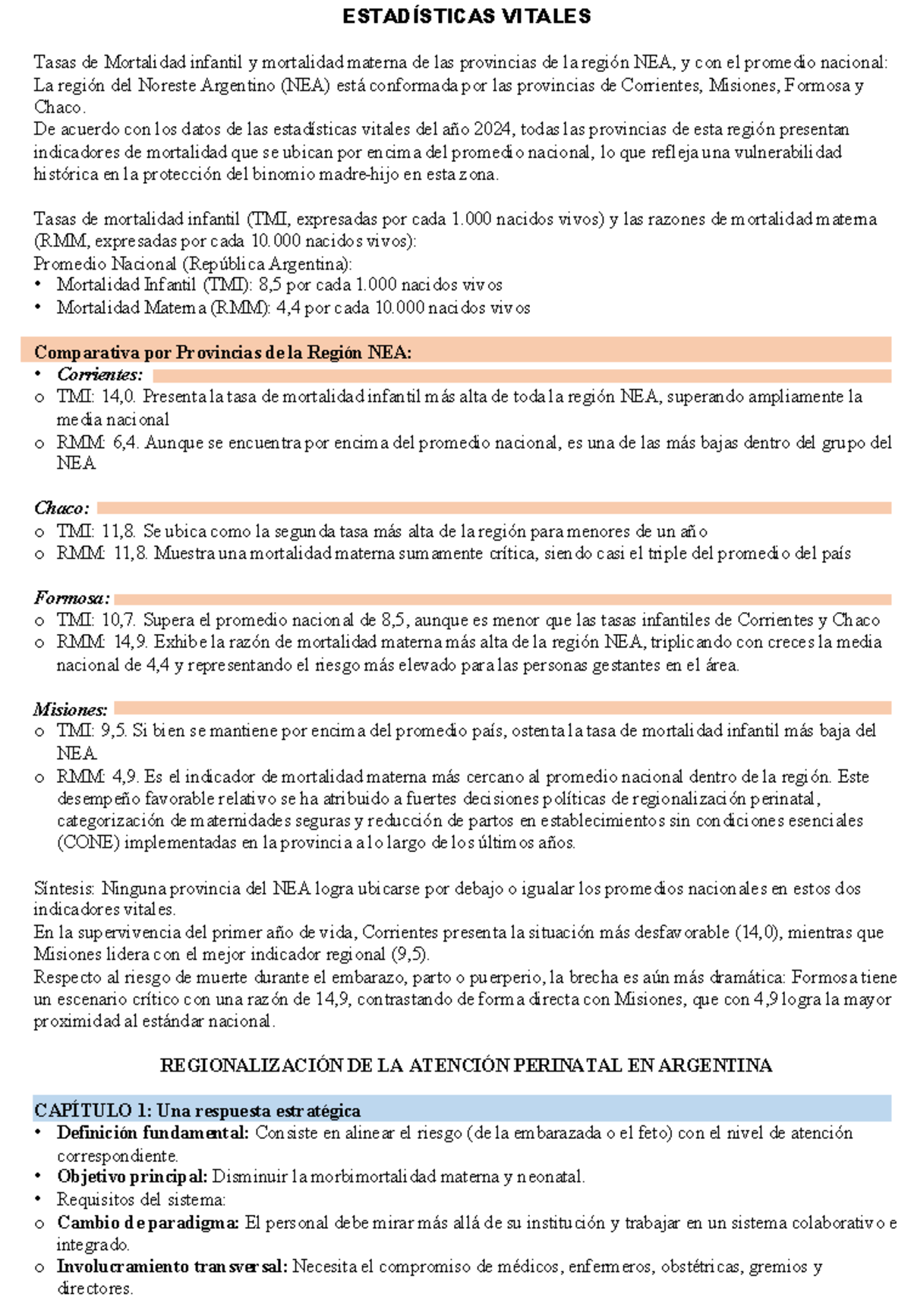 Resumen 1er Parcial Nacimiento - ESTADÍSTICAS VITALES NEA - Studocu