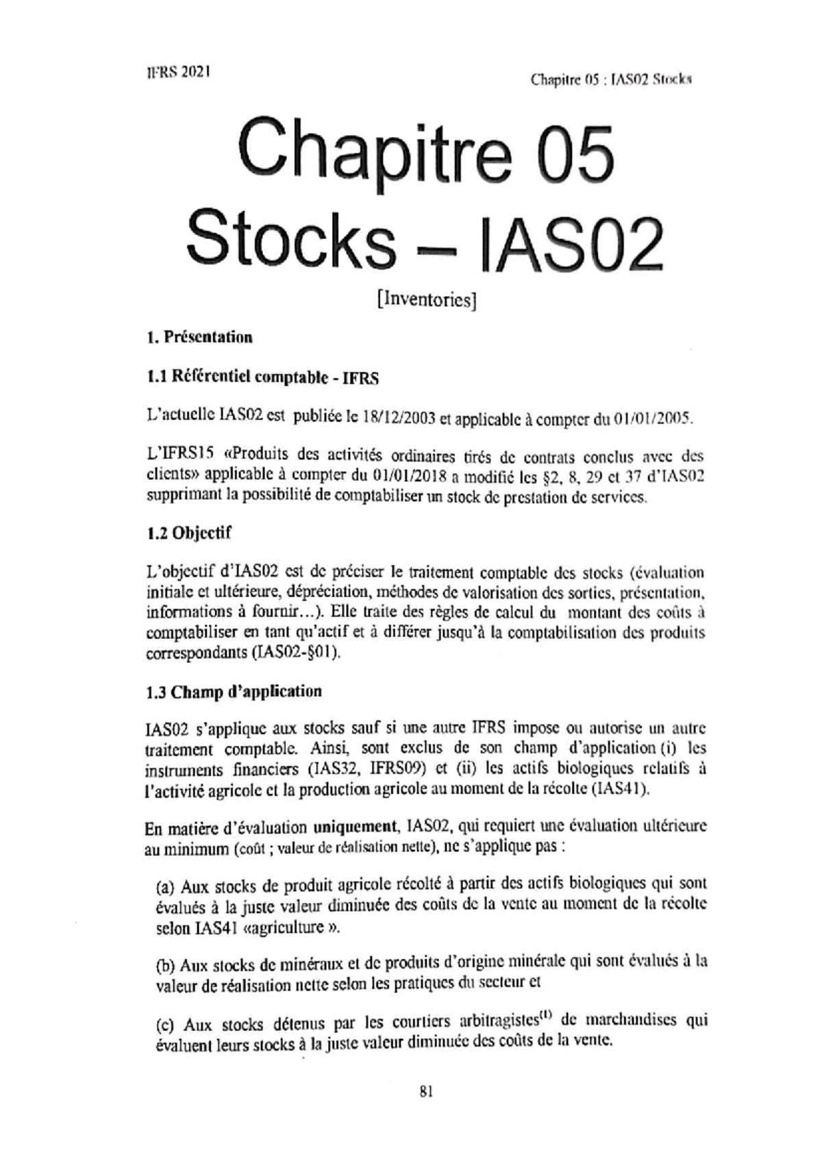 IFRS 2021 Chapitre 05 : IAS02 Stocks - Présentation et Évaluation - Studocu