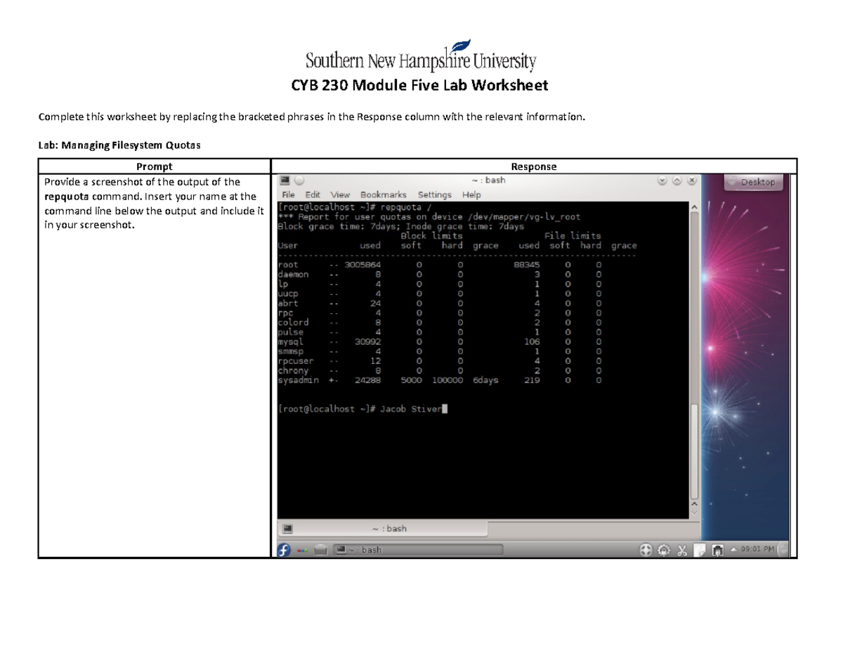 CYB 230 Module 5 Lab: Filesystem Quotas & Active Directory Management - Studocu