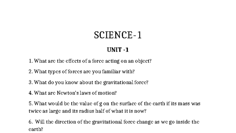 Science -1 - sc: Forces, Motion, and Matter Concepts Explained - Studocu