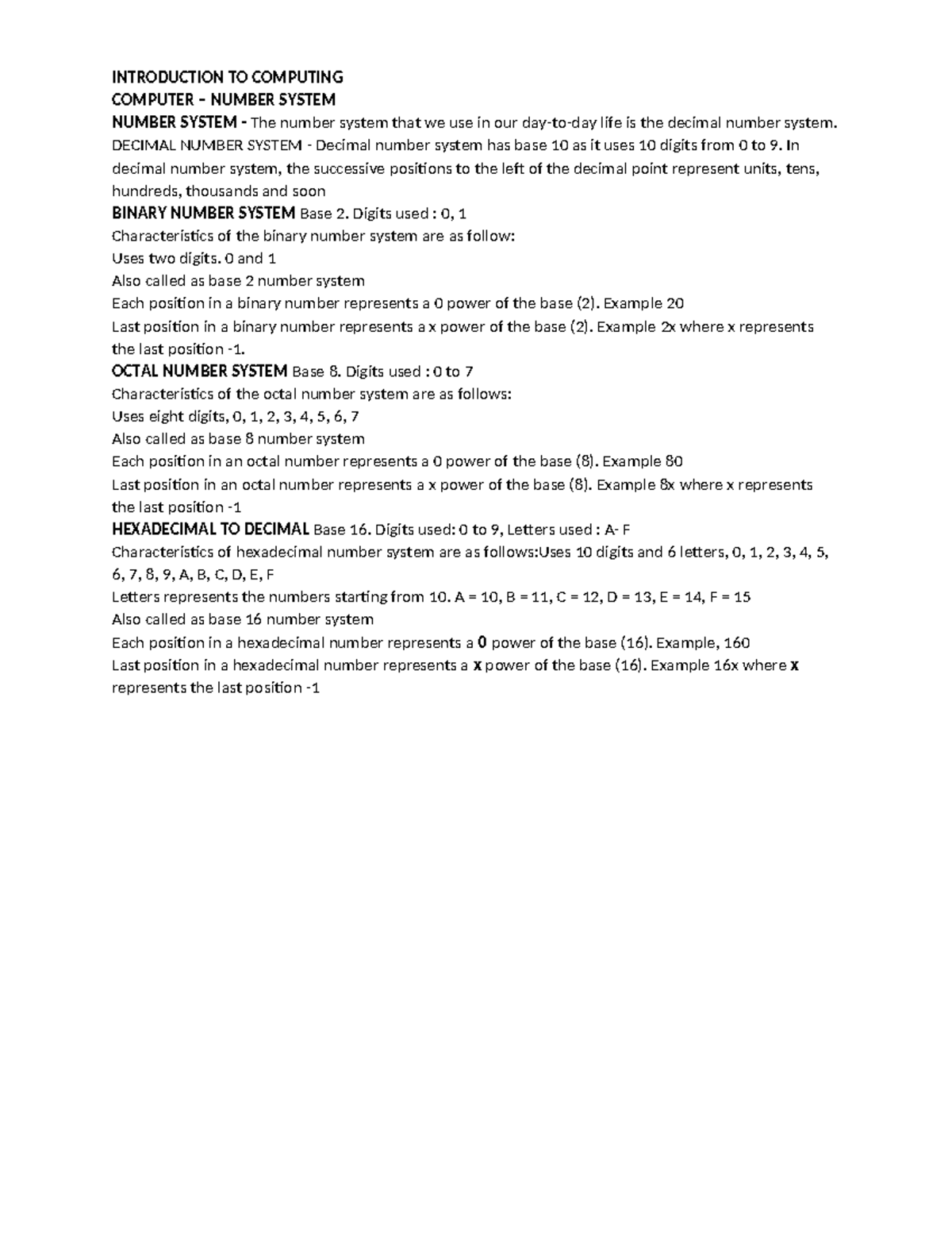 Lec 2 - Number System - INTRODUCTION TO COMPUTING COMPUTER – NUMBER ...