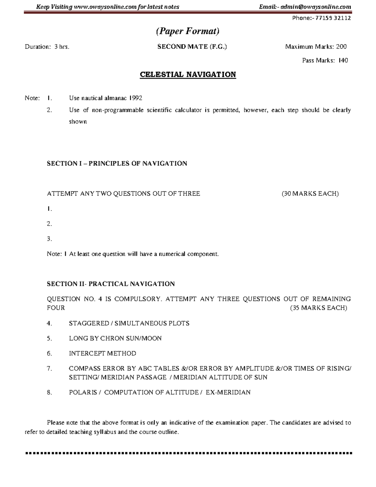 Celestial Navigation Past Exam Papers for 2nd Mate (MMD) - Studocu