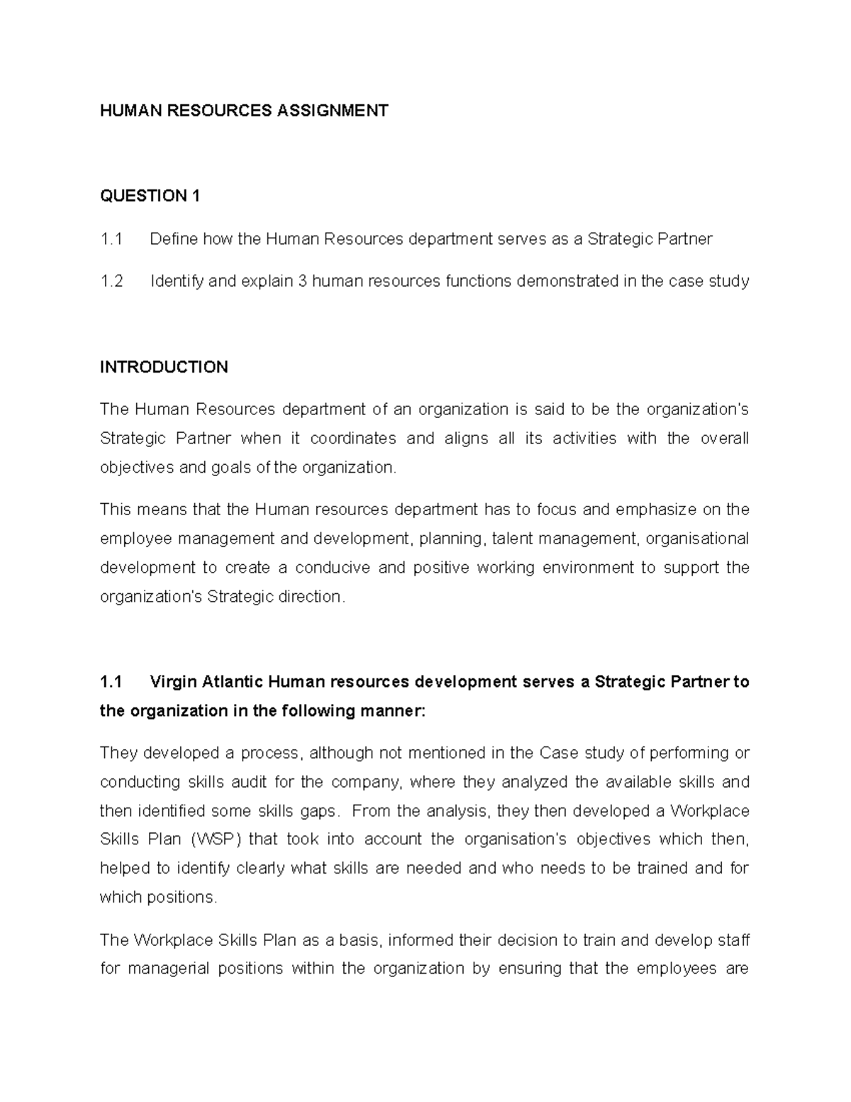 Human Resources Assignment: Strategic Partnering & Functions Analysis ...