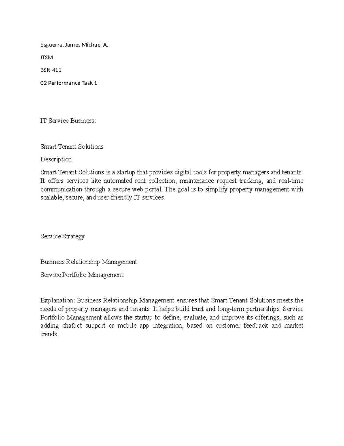 ITSM 02 Performance Task 1: Smart Tenant Solutions Overview - Studocu
