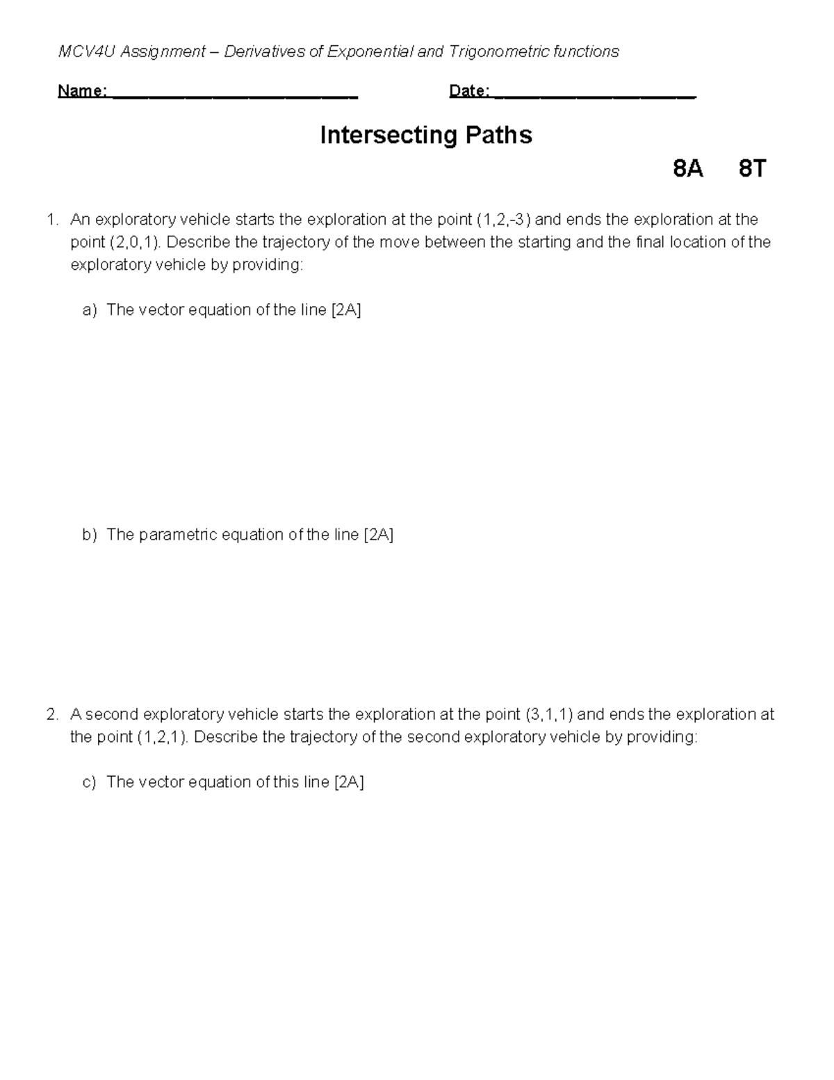 Grade 12 tests - MCV4U Assignment – Derivatives of Exponential and ...