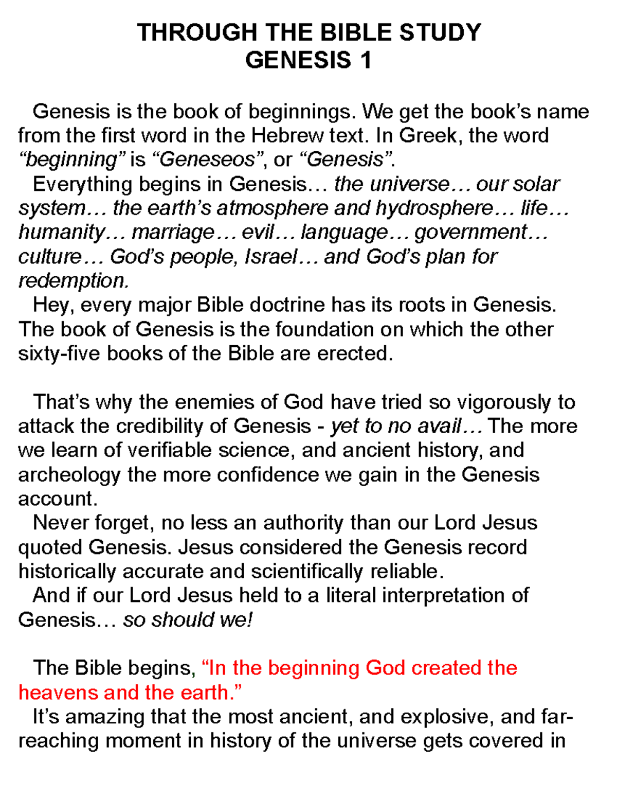 BIB 3001 - Study Notes on Genesis 1: The Creation Account - Studocu