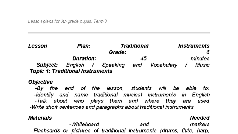 Lesson Plans for 6th Grade: Term 3 Overview and Activities - Studocu