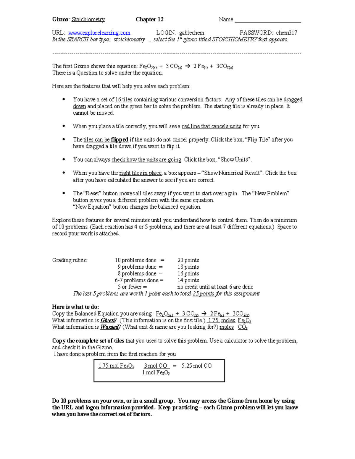 Stoich gizmo problem solving - Gizmo: Stoichiometry Chapter 12 Name