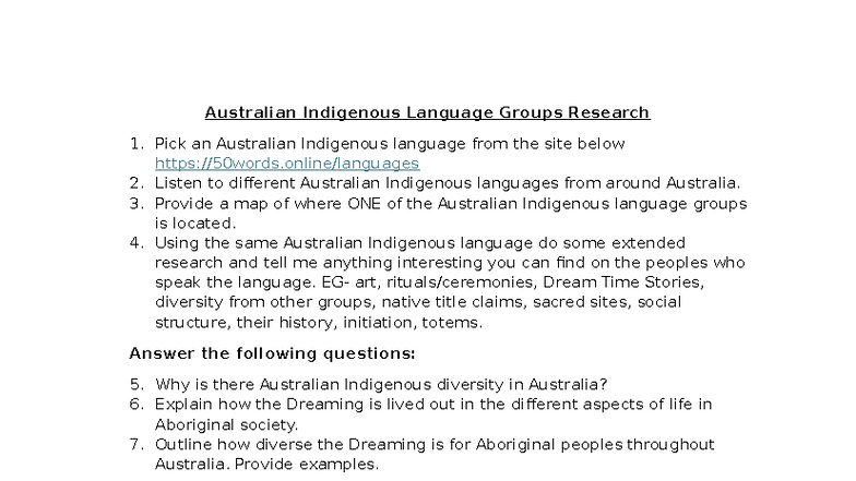 Australian Indigenous Language Groups Research Assignment - Studocu
