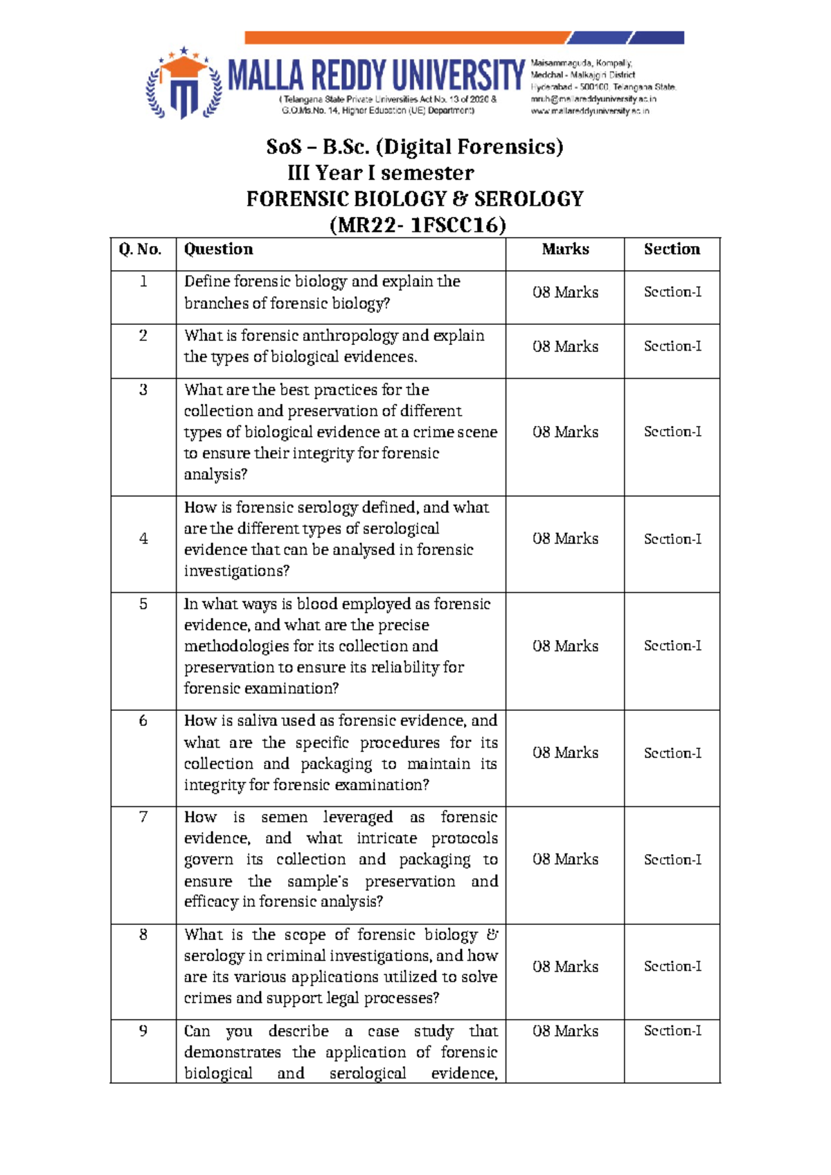 FBS 1FSCC16 Forensic Biology & Serology Question Bank 2024-2025 - Studocu