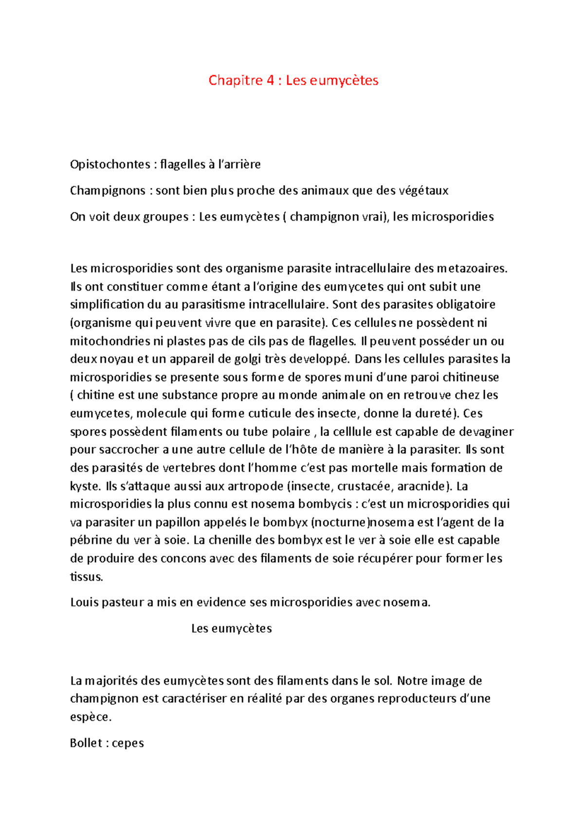 Chapitre 4 : Les Eumycètes - Biologie et Systématique Fongique - Studocu