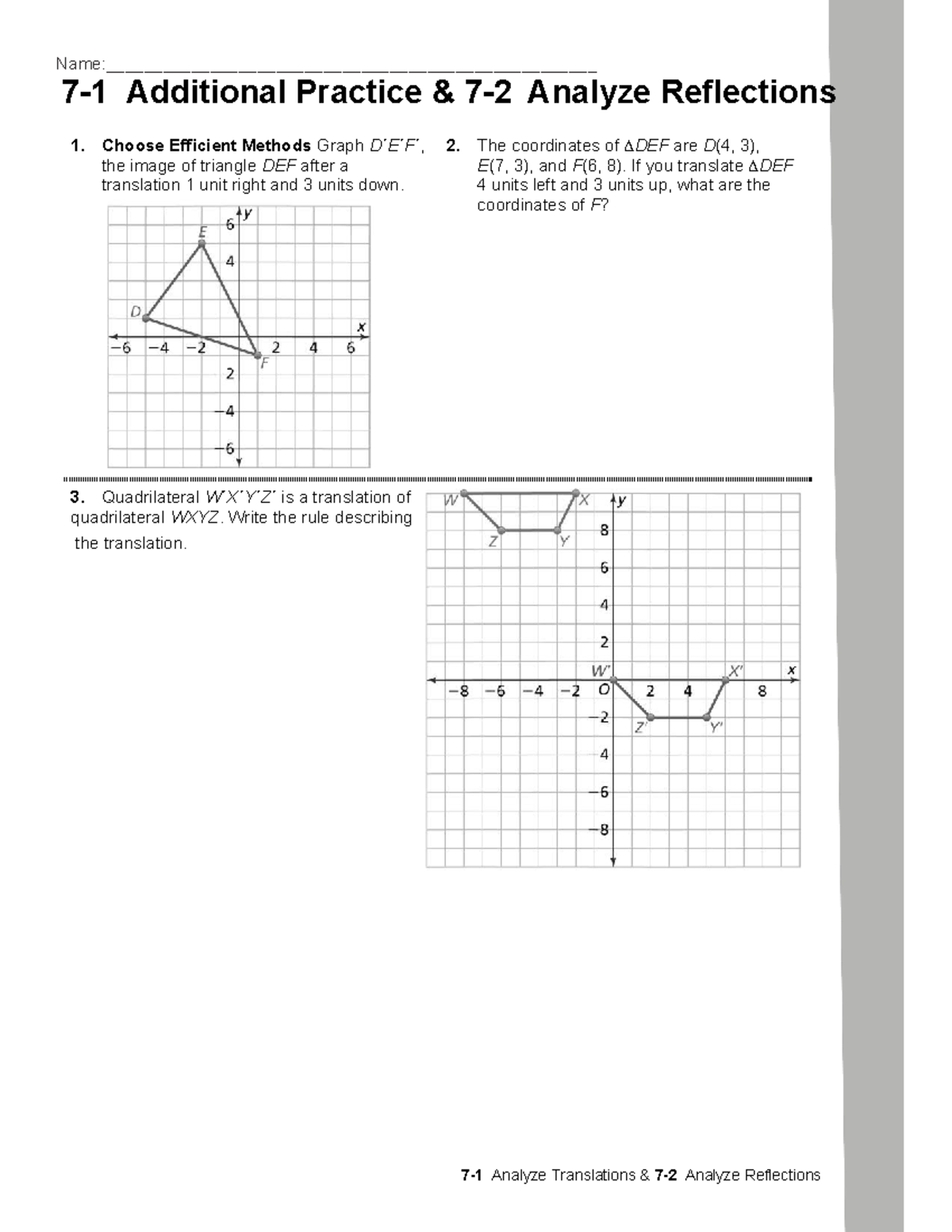 7-1 & 7-2 Worksheet: Analyzing Translations & Reflections in Math - Studocu