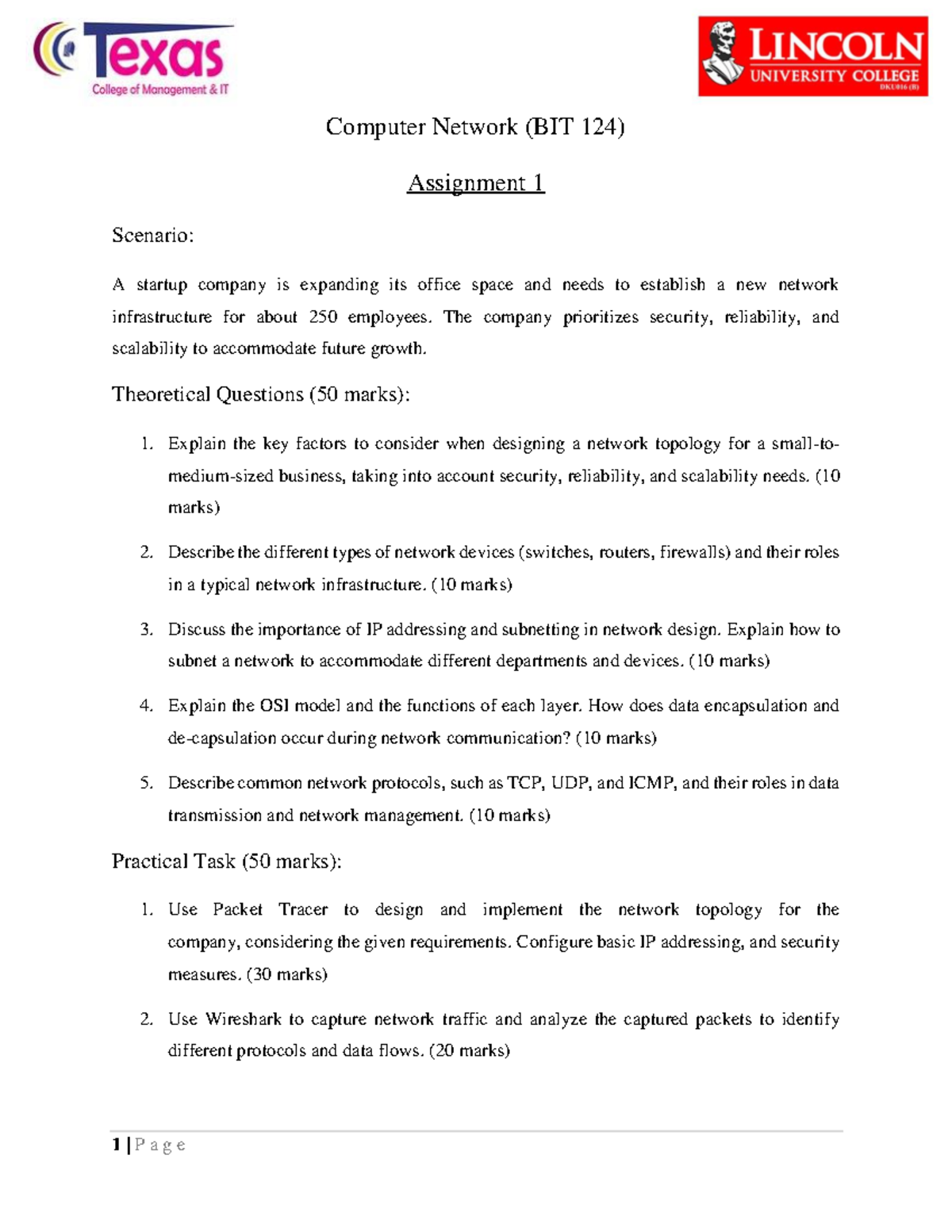 Computer Network (BIT 124) Assignment 1: Design & Implementation Guide - Studocu
