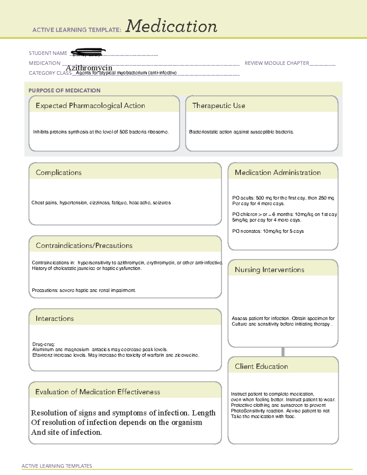 Azithromycin - Active Learning Template for Medication Review - Studocu