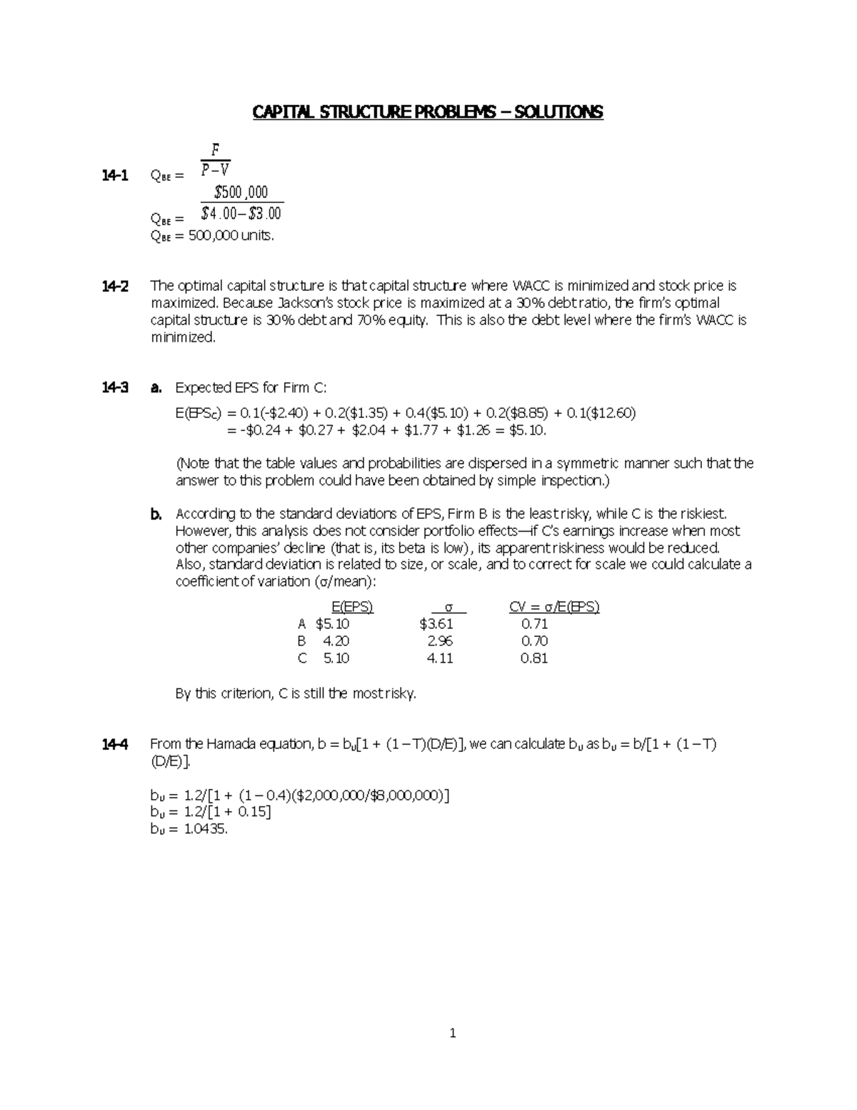 Capital Structure Practice Questions - Solutions and Analysis - Studocu