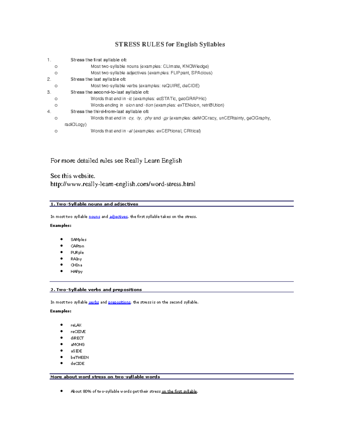 Stress Rules and Patterns for English Syllables - Studocu