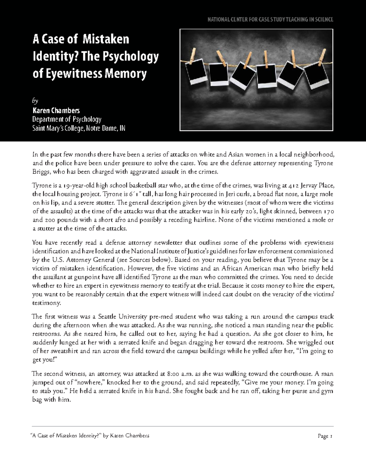 Case Study: Eyewitness Memory & Mistaken Identity in Criminal Defense ...