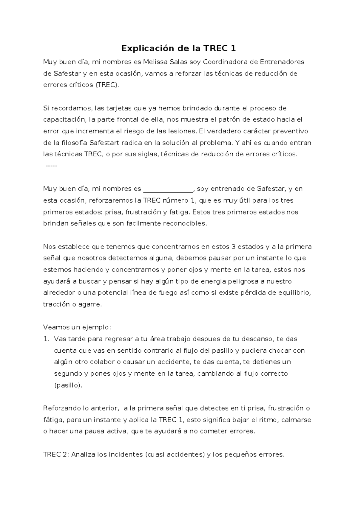 Técnicas TREC 1: Reducción de Errores Críticos en Safestart - Studocu