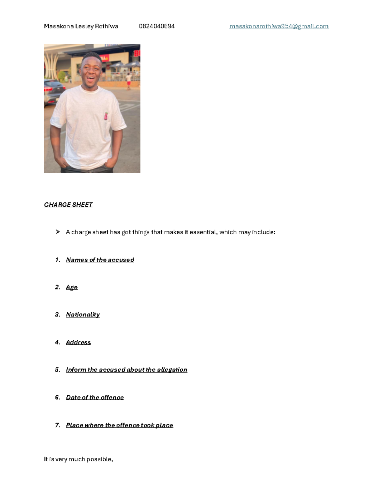 Annexure to Charge Sheet: Key Elements Overview - Studocu
