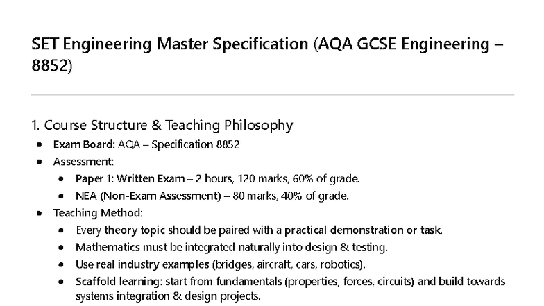 SET Engineering Modules Overview (AQA GCSE Engineering 8852) - Studocu