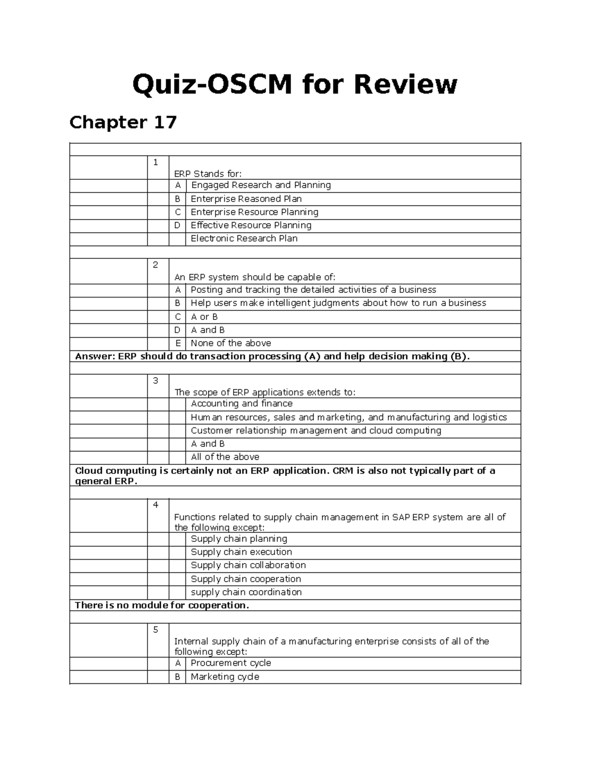 Quiz Review Ch17 & Ch20 OSCM: ERP & Supply Chain Concepts - Studocu
