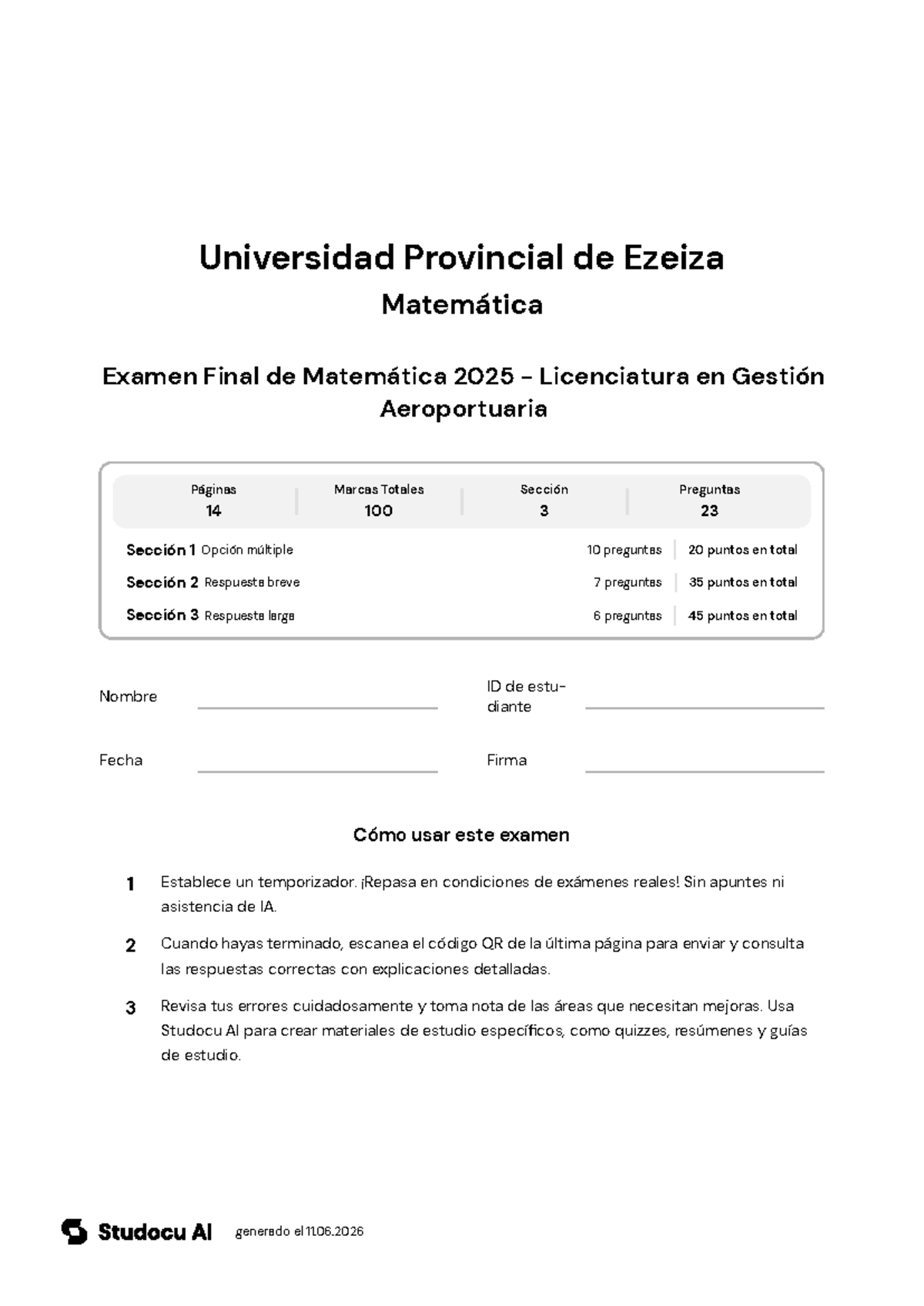 Examen Final de Matemática 2025 - Lic. en Gestión Aeroportuaria - Studocu