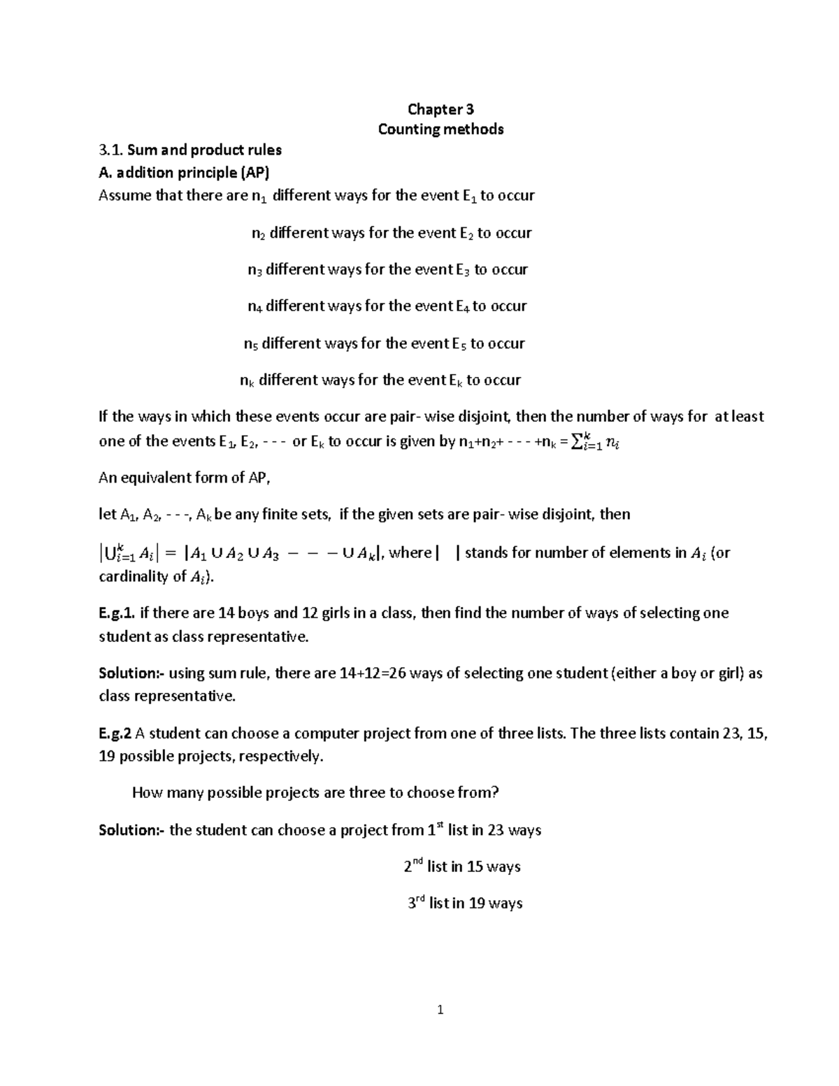 Chapter 3: Counting Methods - Sum and Product Rules (MATH 101) - Studocu