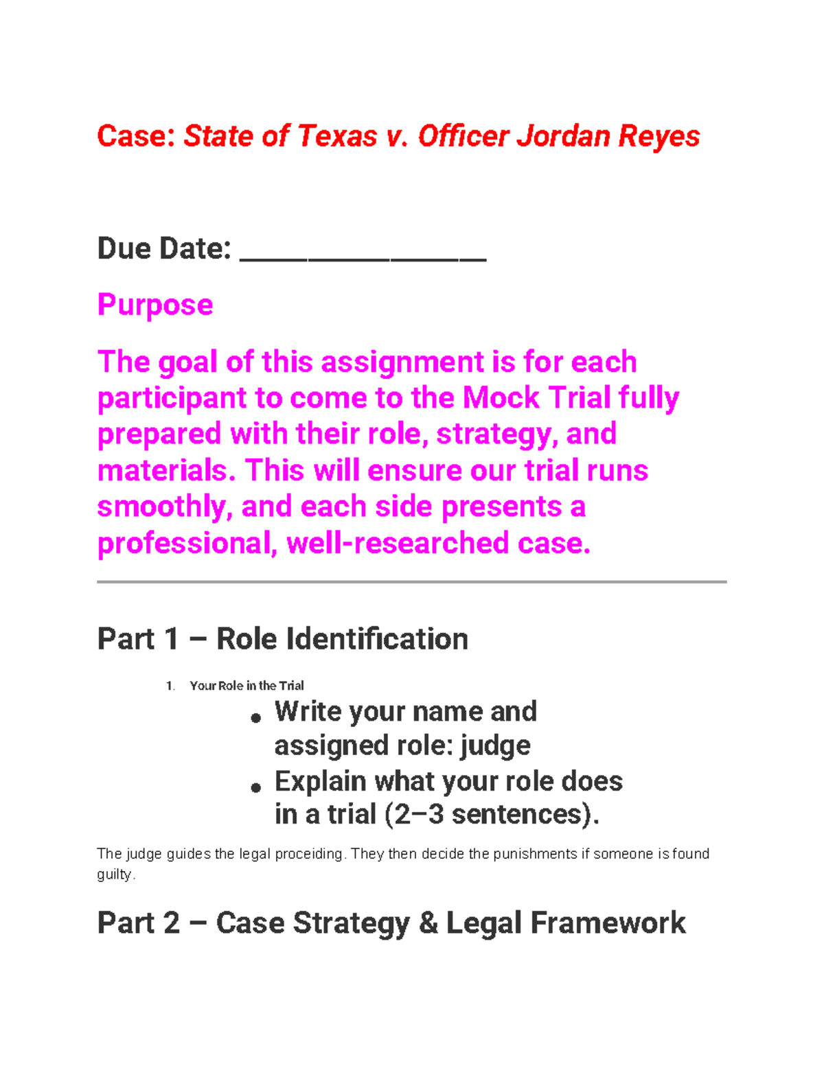 Case Study: Mock Trial Preparation for State of Texas v. Officer Reyes ...