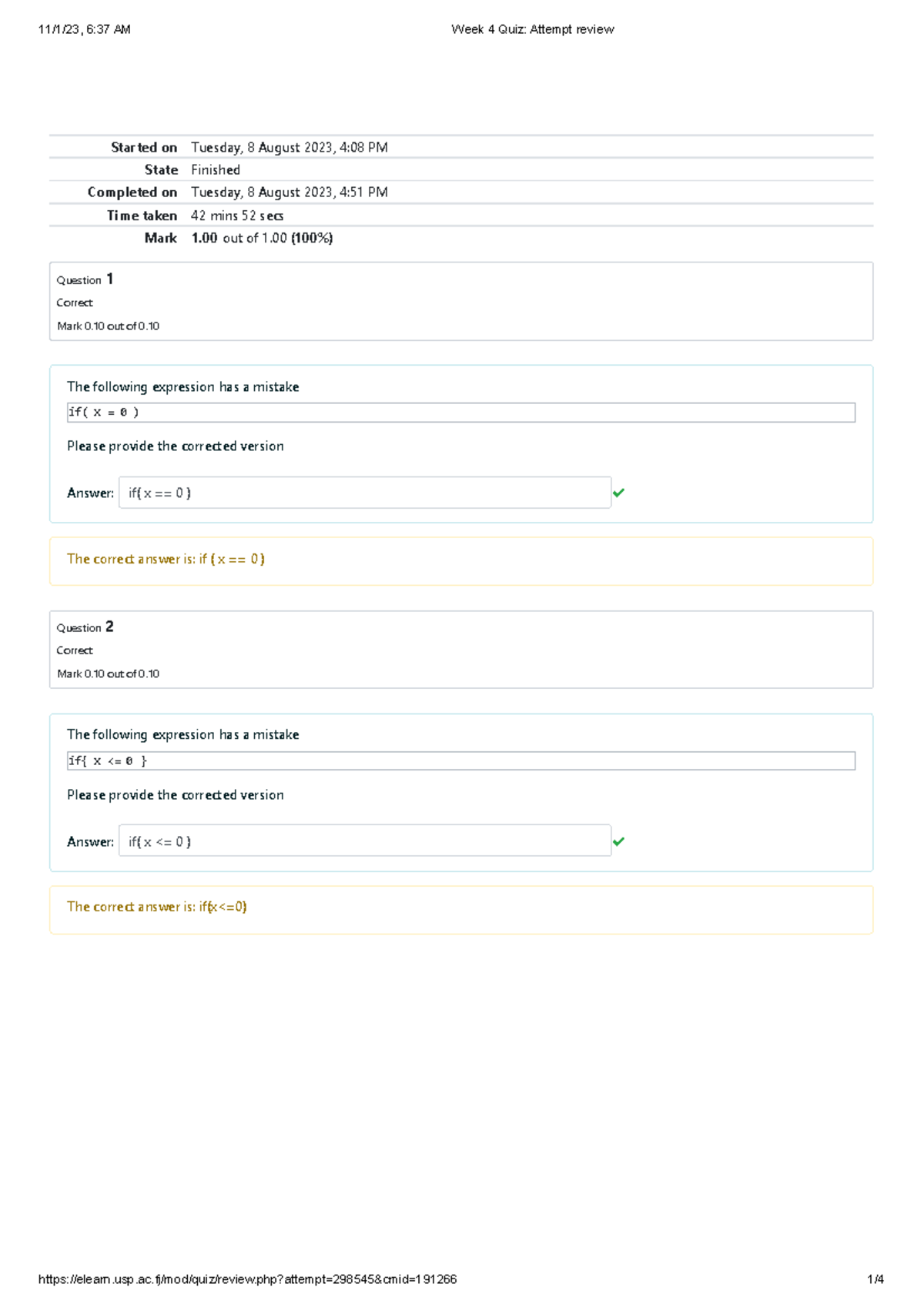 CS111 Week 4 Quiz Attempt - Correct Answers & Analysis - Studocu