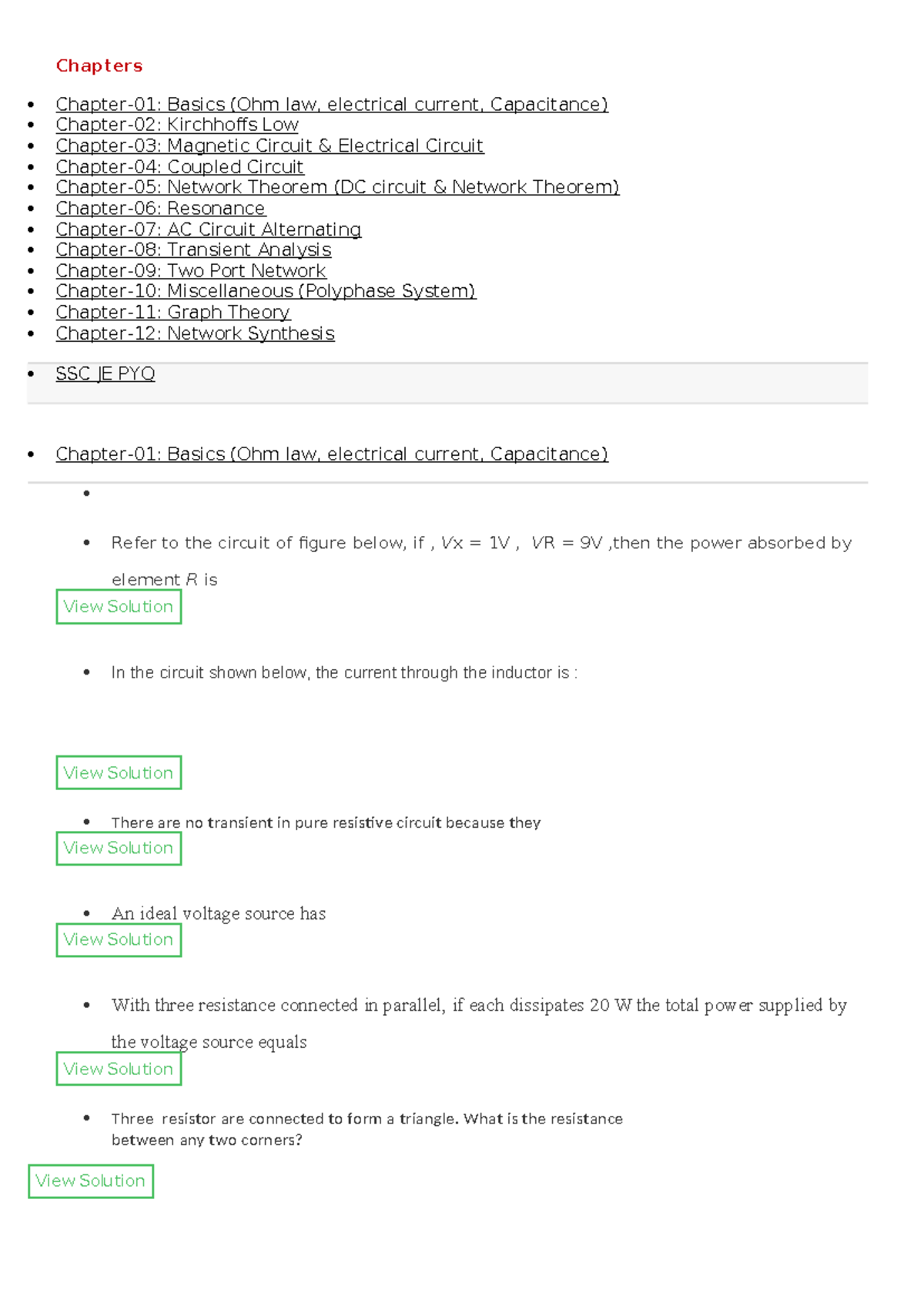 D.C Circuit MCQ - Chapters Chapter-01: Basics (Ohm law, electrical ...
