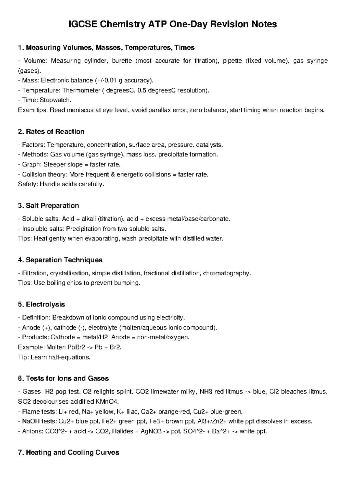 IGCSE Chemistry ATP One Day Revision Notes: Key Concepts & Tips - Studocu