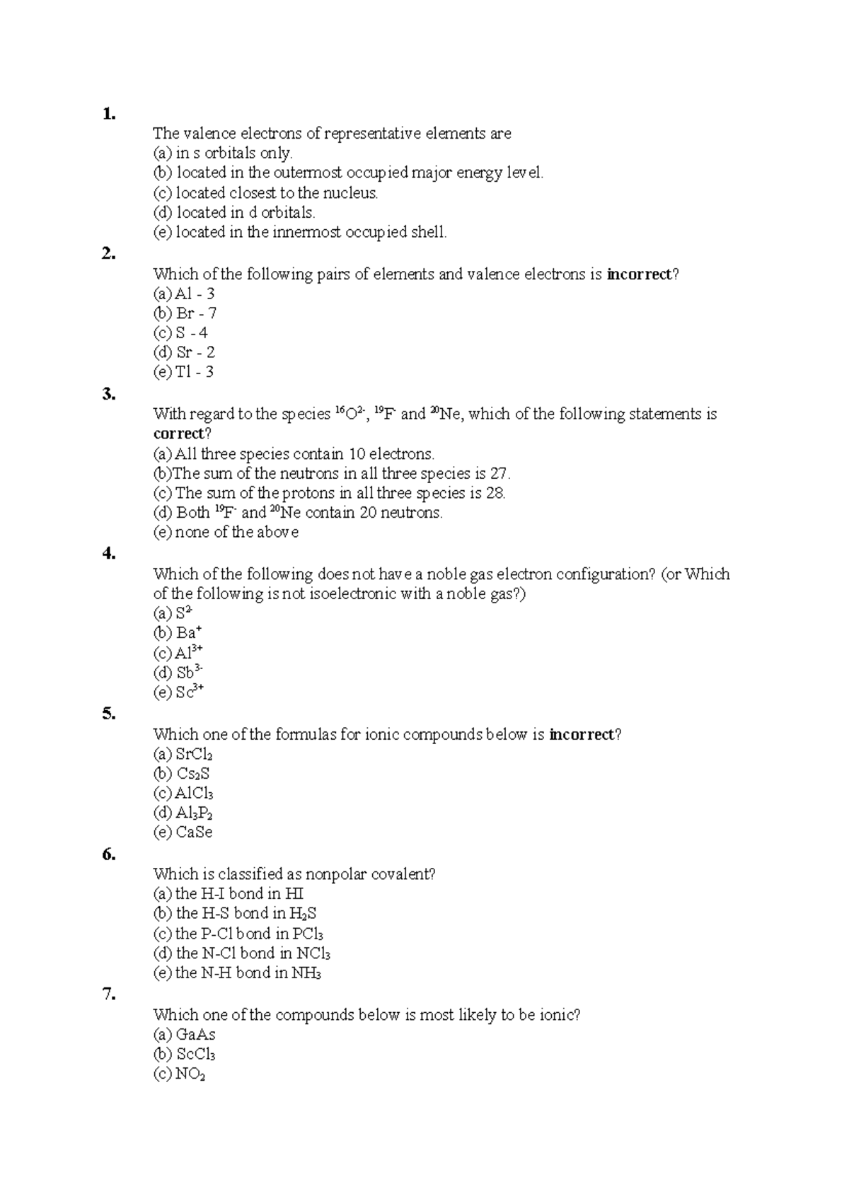 Exercise of week chapter 7-bonding - 1. The valence electrons of ...