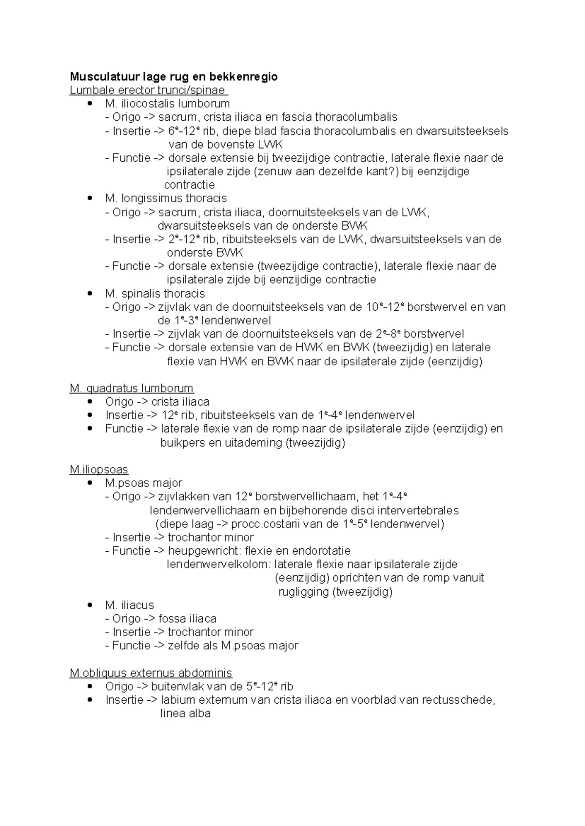 Musculatuur Lage Rug en Bekkenregio: Anatomie en Functies - Studeersnel
