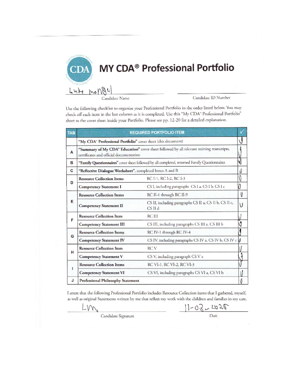 CDA 3/13/2025 Professional Portfolio Checklist and Guidelines - Studocu