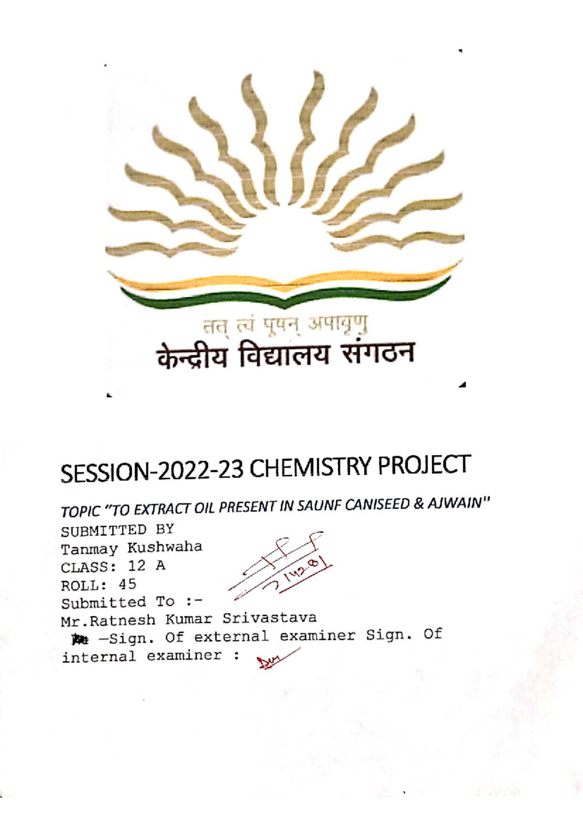 CHEMISTRY PROJECT: Extraction of Oil from Saunf & Ajwain (Class 12 A ...