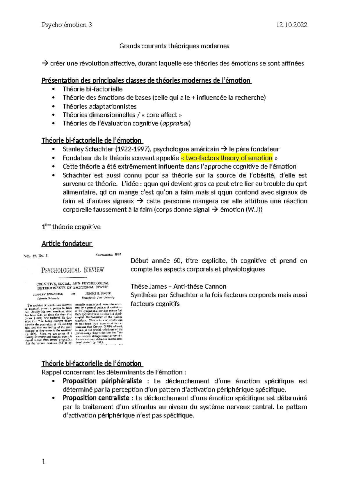 Psycho Émotion 3 - Notes de Cours sur les Théories des Émotions - Studocu
