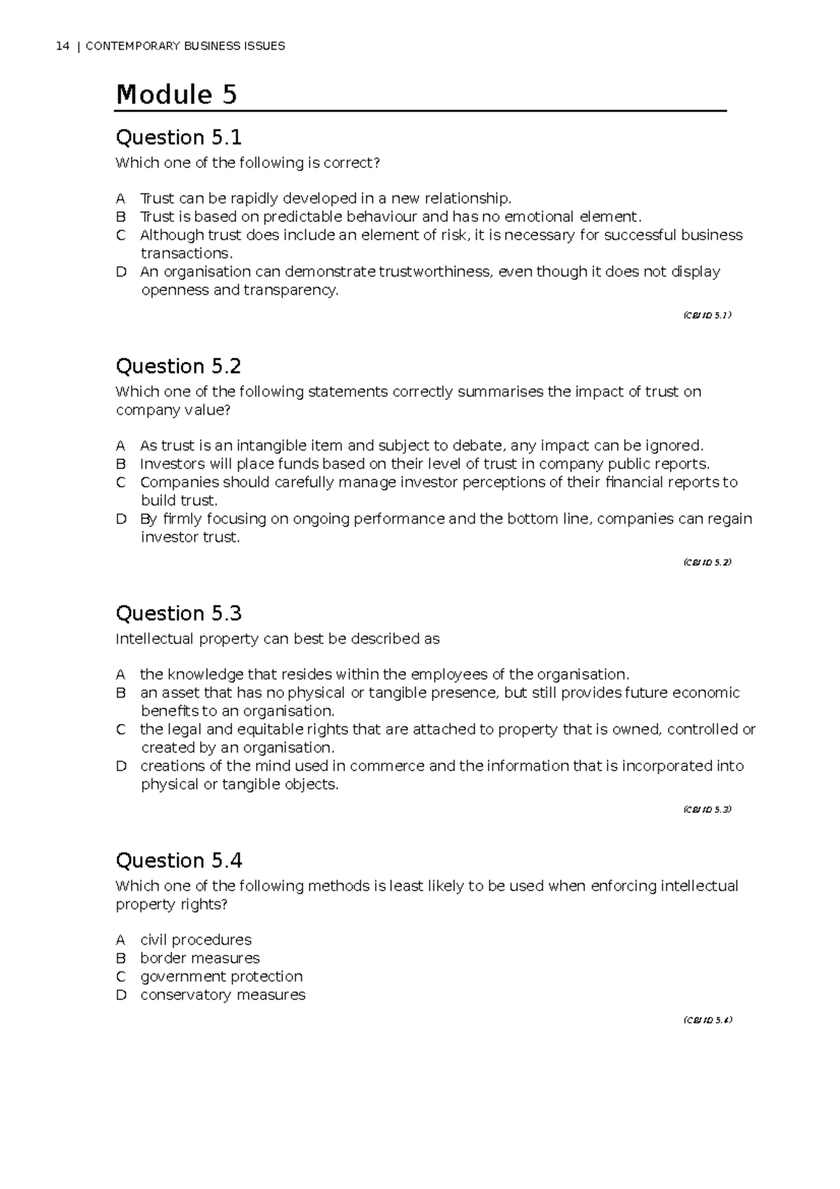 CBI 14 Contemporary Business Issues Module 5 MCQ Knowledge Check - Studocu
