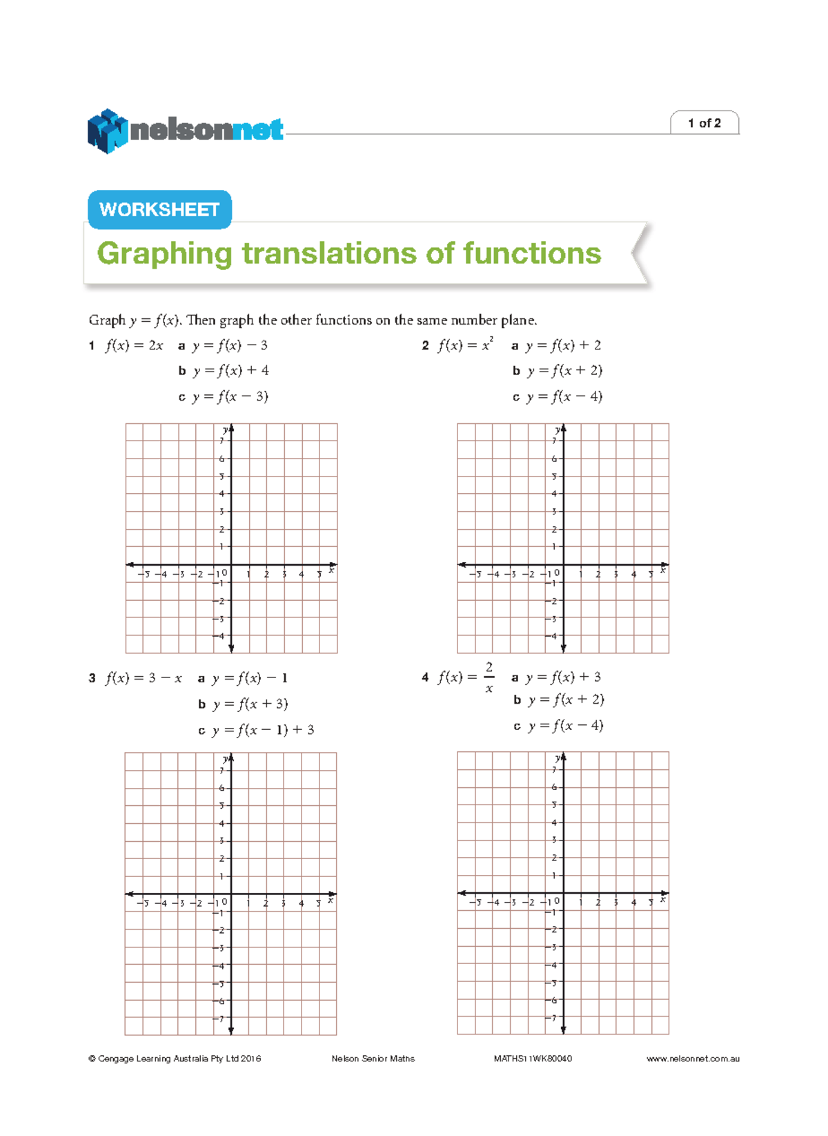 Worksheet: Graphing Translations of Functions (MATH 11) - Studocu