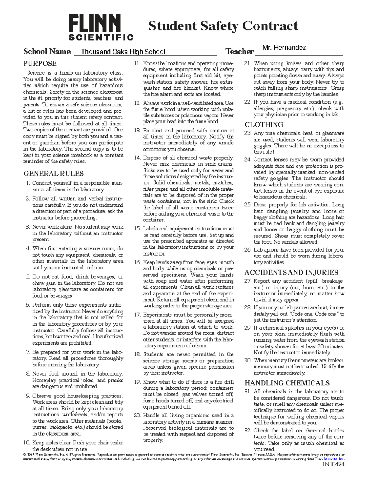 SCI 101: Student Safety Contract for Laboratory Activities - Studocu