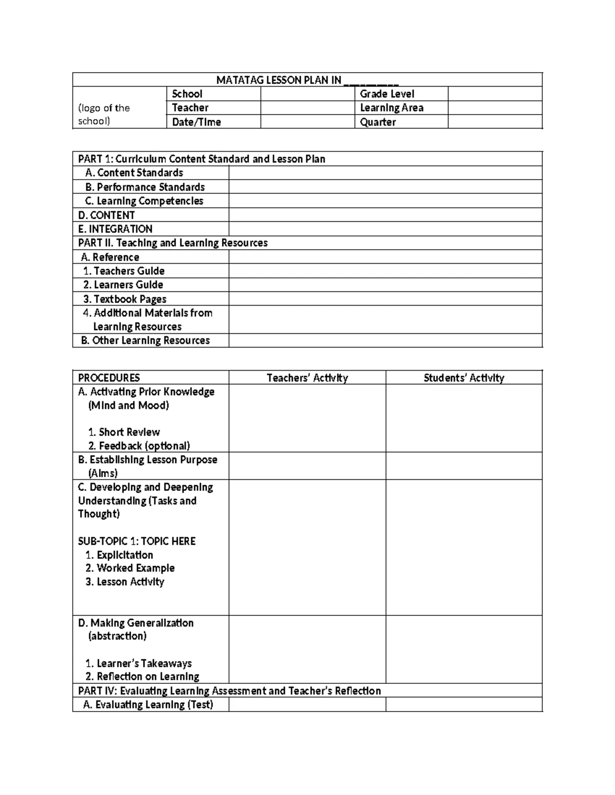 Dlp Format This Is Example Of Detailed Lesson Plan I Objectives A