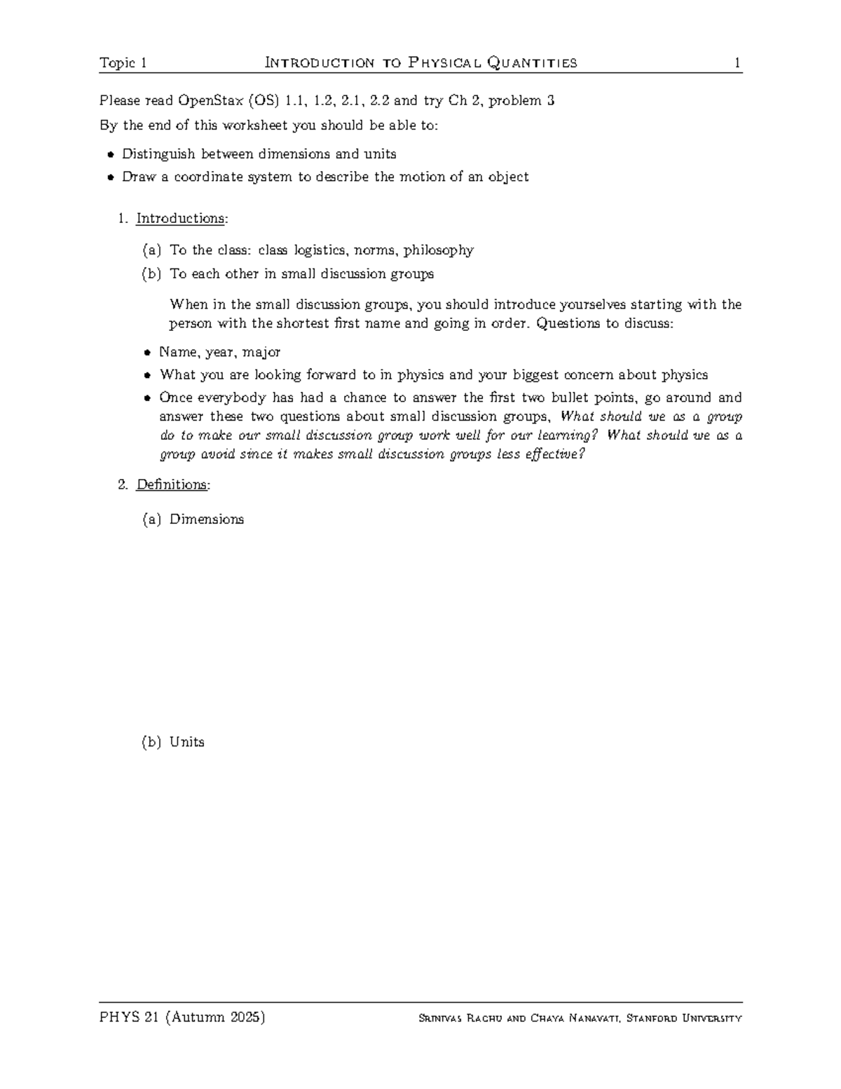 PHYS 21 Lecture 1: Introduction to Physical Quantities and Dimensions - Studocu
