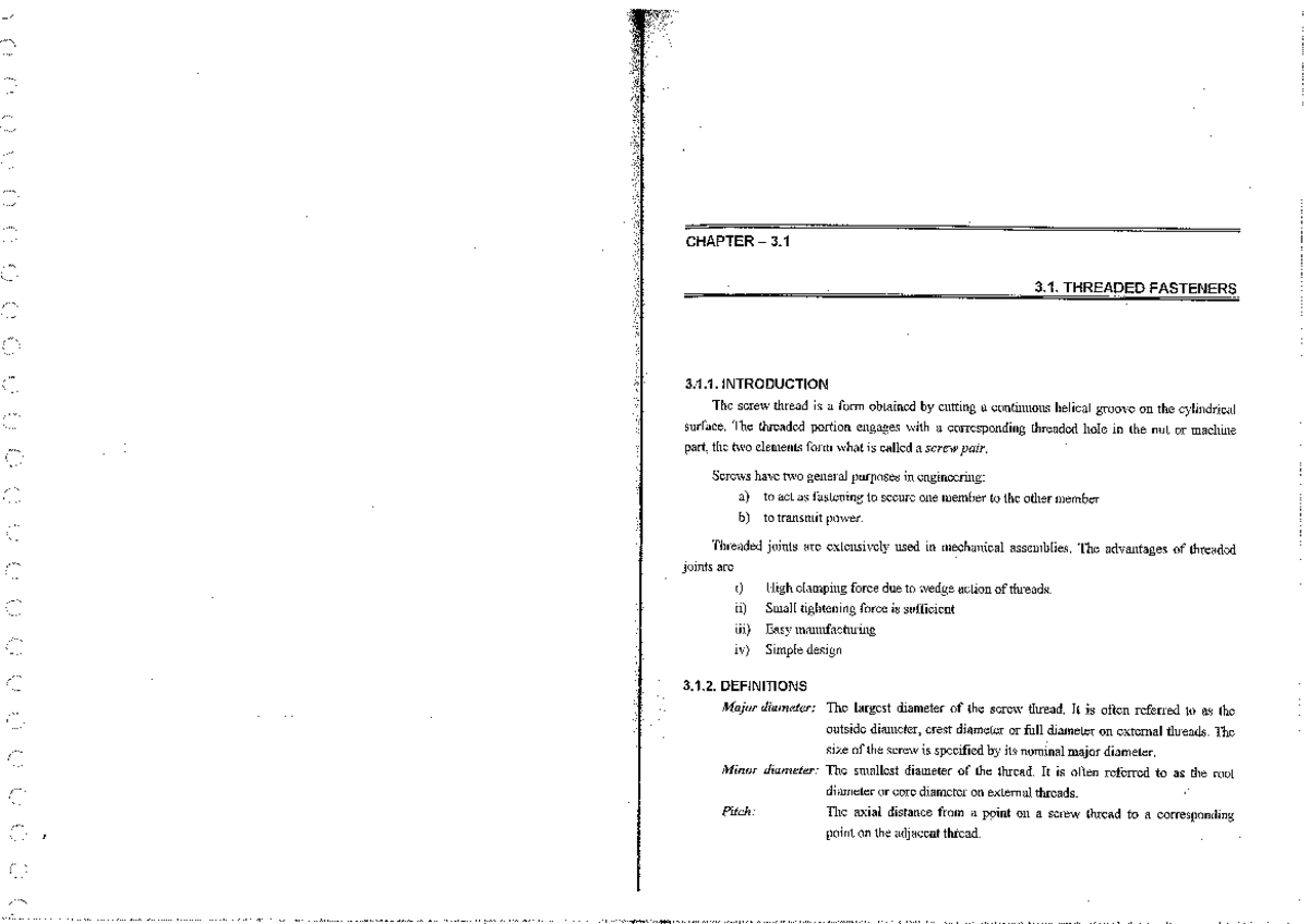 Threaded-joints - Machine Design - CHAPTER 3 3. THREADED FASTENERS 3.1 ...