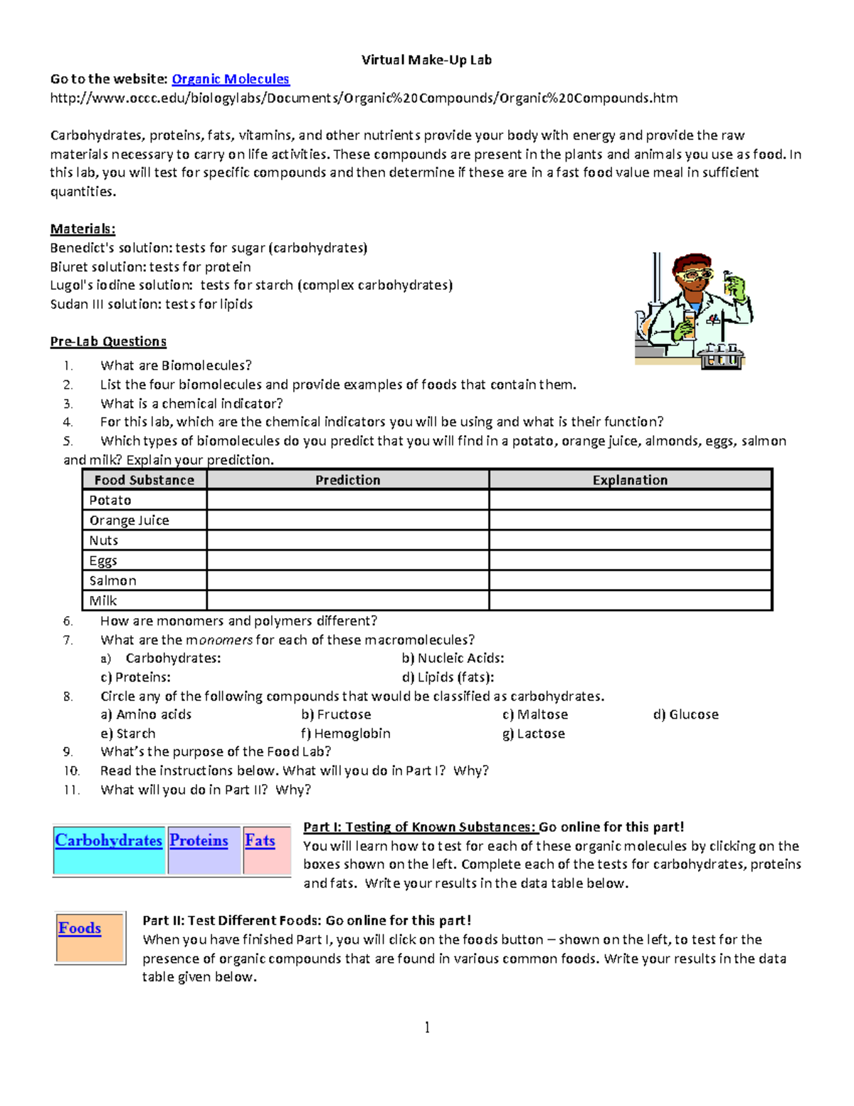 Virtual Lab: Testing Macromolecules in Food - Practical Assignment ...