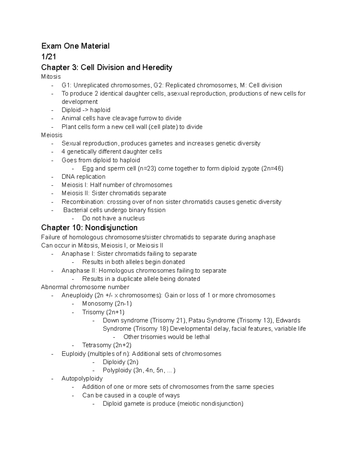 Genetics Lecture Notes: Cell Division, Heredity, and Inheritance ...