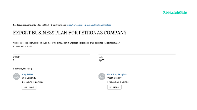 EXPORT BUSINESS PLAN FOR PETRONAS COMPANY (SCOM 2023) - Studocu