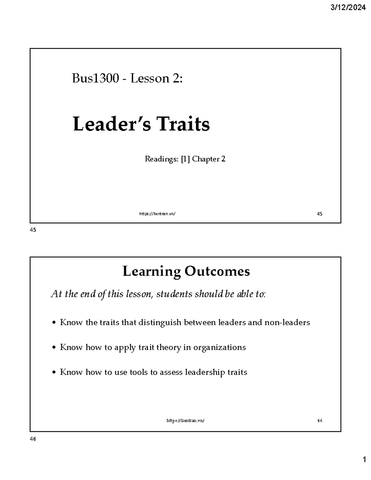 BUS1300 Leadership Lesson 2: Understanding Leadership Traits - Studocu